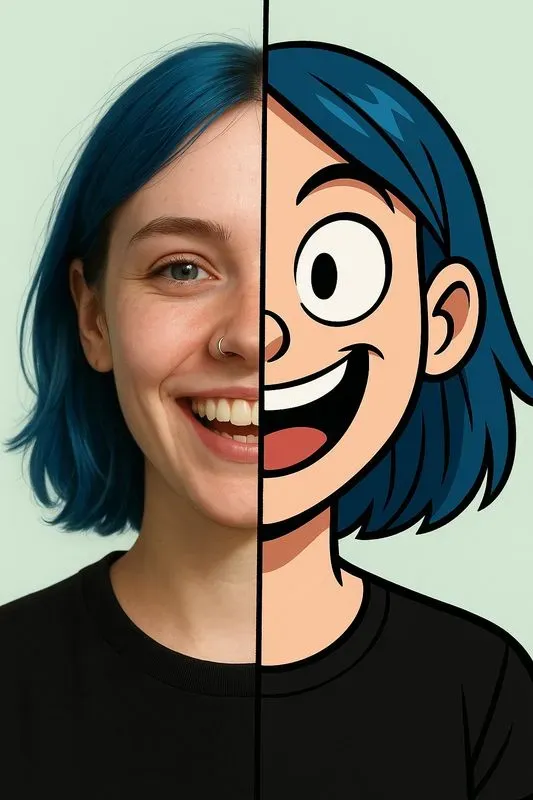 Split Human Cartoon Faces ChatGPT Image Prompt | PromptBase