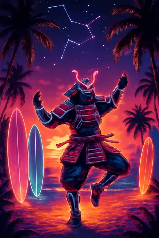 Retro Cosmic Beach Party Illustrations ChatGPT Image Prompt | PromptBase