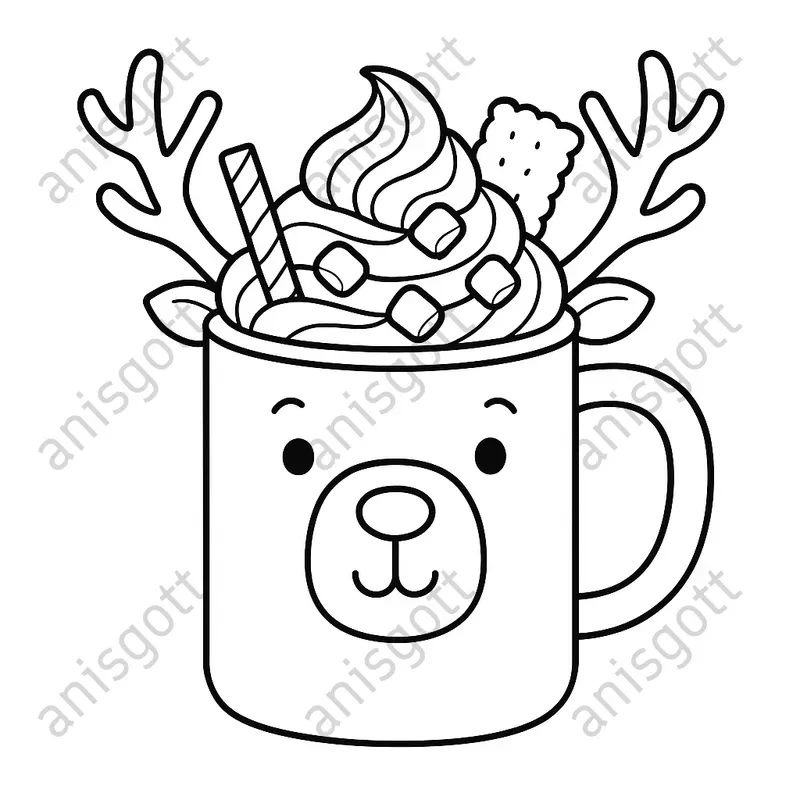 Christmas Mugs Coloring Pages For Kids ChatGPT Image Prompt | PromptBase