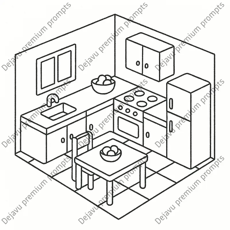 Isometric Room Corners Coloring Books ChatGPT Image Prompt | PromptBase