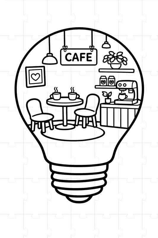 Light Bulb Cozy Scene Coloring Pages ChatGPT Image Prompt | PromptBase