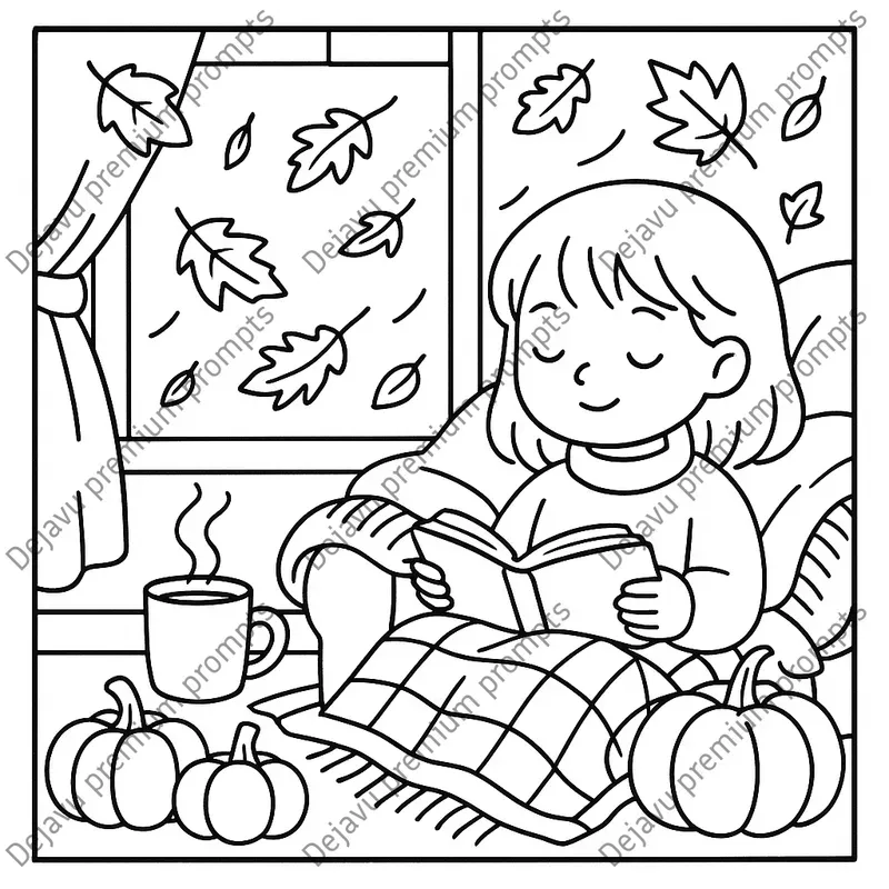 Cozy Fall Autumn Coloring Pages ChatGPT Image Prompt | PromptBase