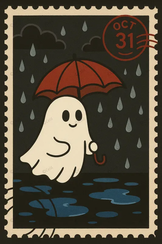 Halloween Ghost Stamps Funny Collection ChatGPT Image Prompt | PromptBase