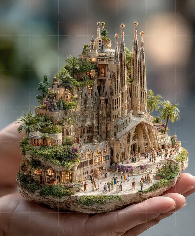 Landmark Dioramas Held In Hands Midjourney Prompt | PromptBase