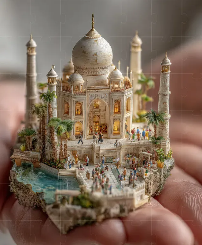 Landmark Dioramas Held In Hands Midjourney Prompt | PromptBase