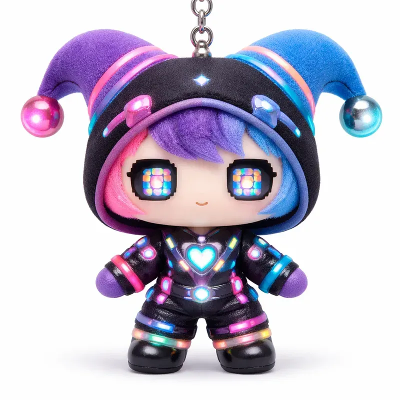 Chibi Jester Plush Keychain Toys ChatGPT Image Prompt | PromptBase