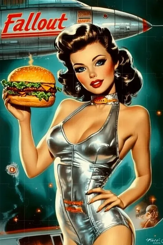 Fallout Retro Futurism Poster Pin Ups Midjourney Prompt | PromptBase