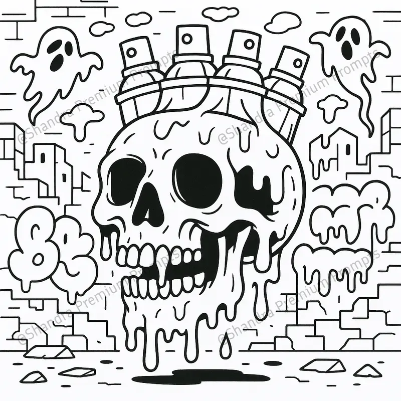 Urban Graffiti Halloween Coloring Pages ChatGPT Image Prompt | PromptBase