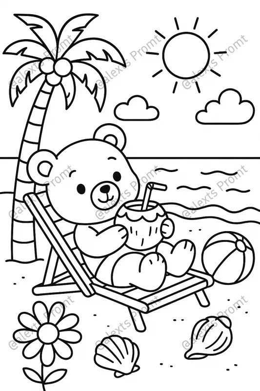 Summer Beach Animal Coloring Pages ChatGPT Image Prompt | PromptBase