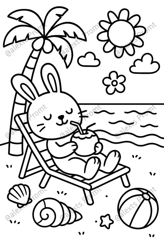 Summer Beach Animal Coloring Pages ChatGPT Image Prompt | PromptBase