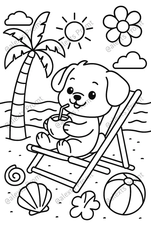 Summer Beach Animal Coloring Pages ChatGPT Image Prompt | PromptBase