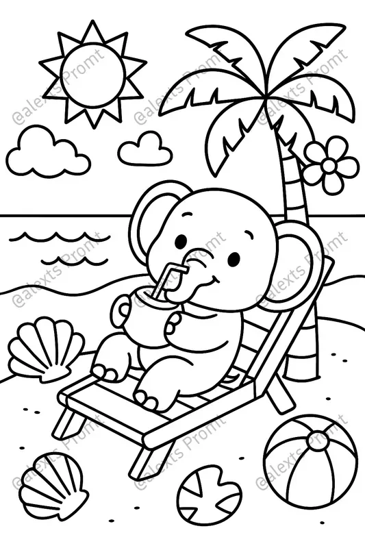Summer Beach Animal Coloring Pages ChatGPT Image Prompt | PromptBase