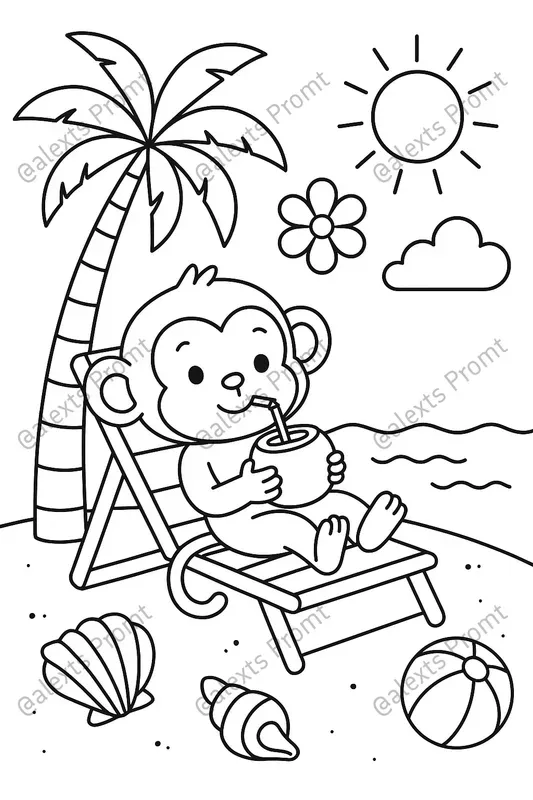 Summer Beach Animal Coloring Pages ChatGPT Image Prompt | PromptBase
