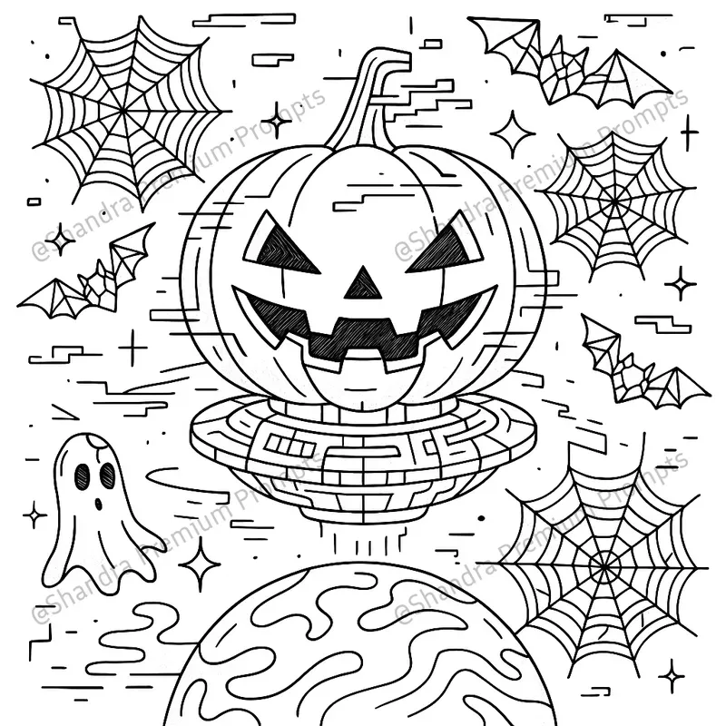 Holographic Halloween Coloring Book Pages ChatGPT Image Prompt | PromptBase