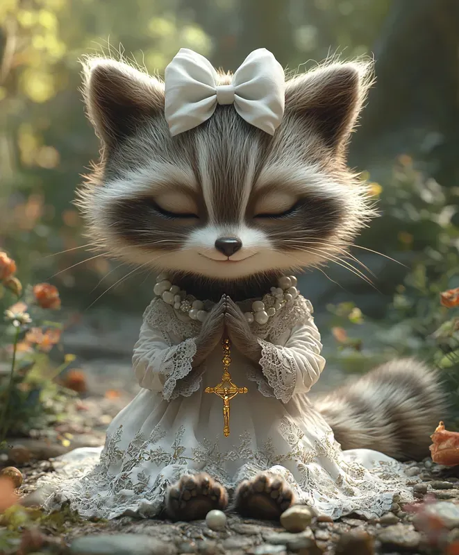 Cute Animals In Communion Dresses Midjourney Prompt | PromptBase