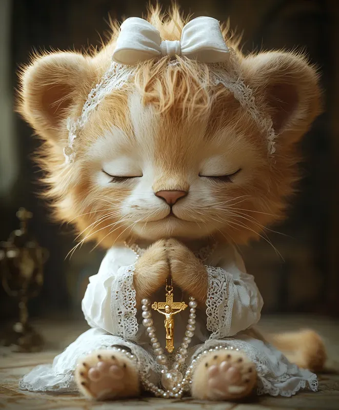 Cute Animals In Communion Dresses Midjourney Prompt | PromptBase