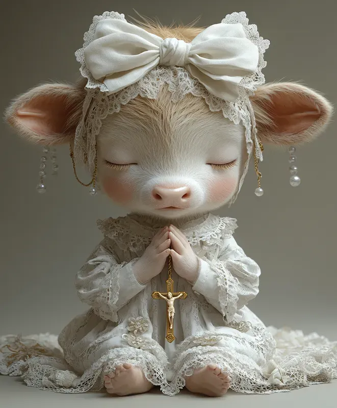 Cute Animals In Communion Dresses Midjourney Prompt | PromptBase