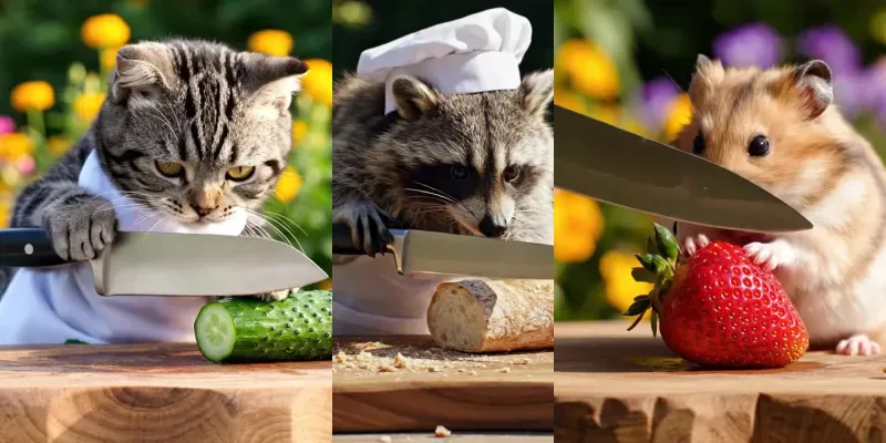 Cute Animals Cooking As Chefs Generator App | PromptBase