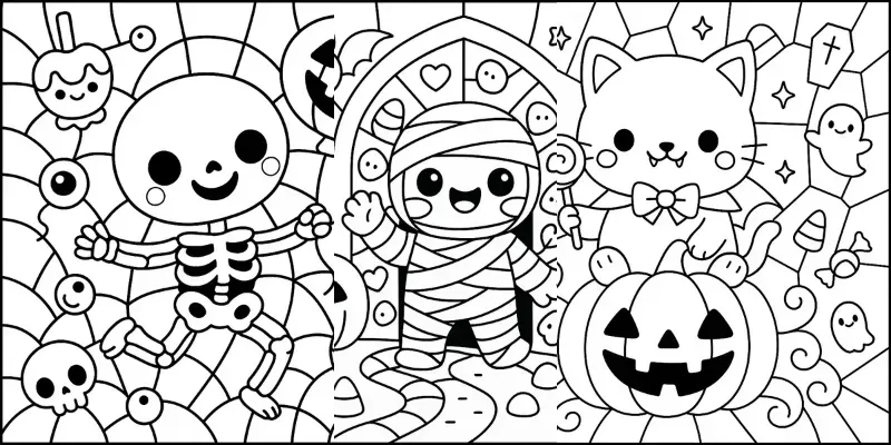 Stained Glass Kawaii Halloween Coloring Generator App | PromptBase