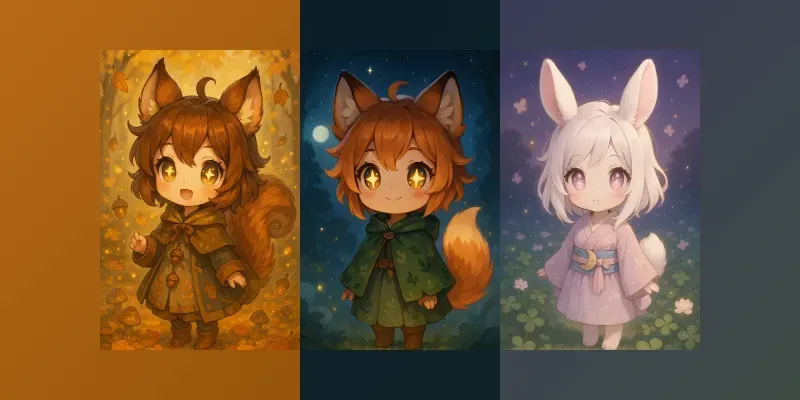 Chibi Spirit Animals With Starry Eyes Generator App | PromptBase