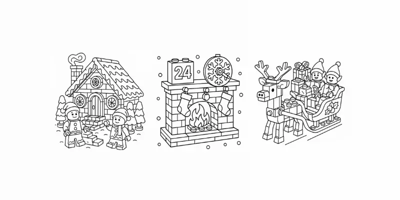 Lego Christmas Coloring Book Pages ChatGPT Image Prompt | PromptBase