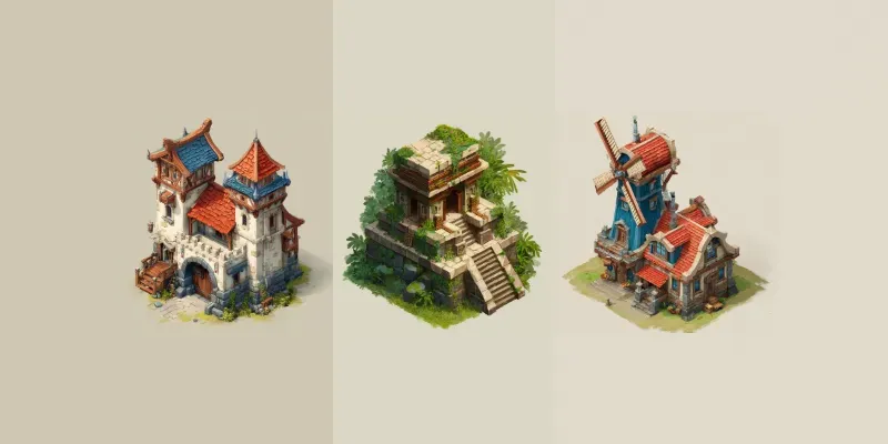 Isometric Game Art Building Concept Generator App | PromptBase