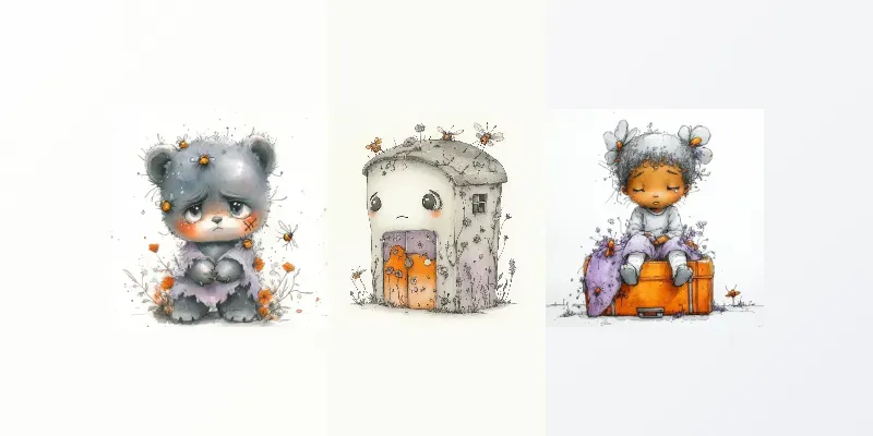 Charming Kawaii Whimsical Sad Character Generator App | PromptBase