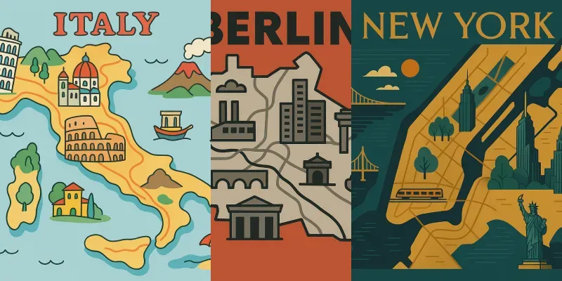 Illustrated Cutout Maps Generator App | PromptBase