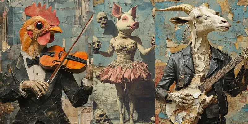 Weird Absurd Tragic Collage Surrealism Generator App | PromptBase