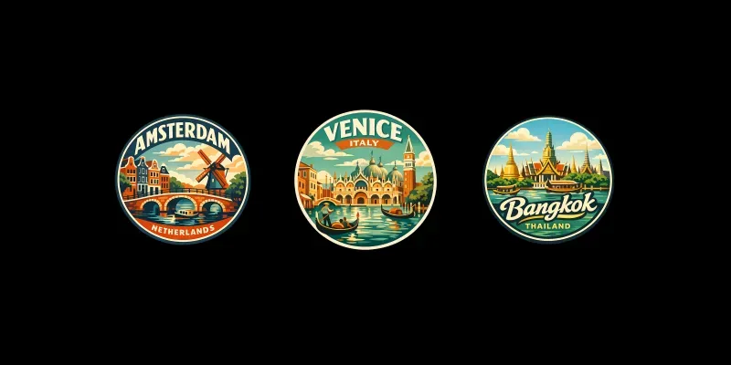 Retro Travel City Emblem Generator App | PromptBase