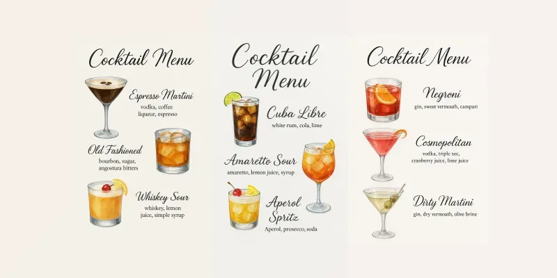 Watercolor Cocktail Menu Generator App | PromptBase
