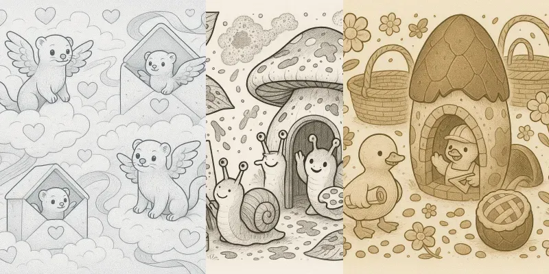 Cute Fantasy Worlds Seasonal Line Art Generator App | PromptBase