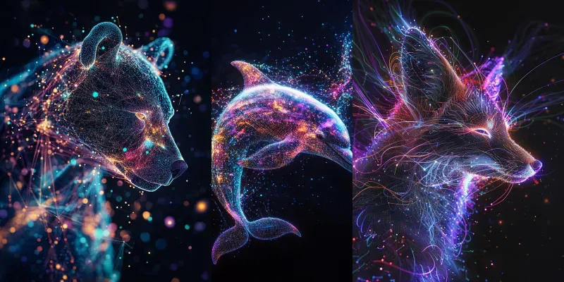 A Character Made Of Light And Particles Generator App | PromptBase