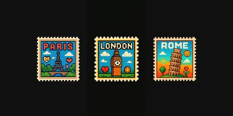 Pixel Art Postage Stamps Generator App | PromptBase
