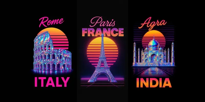 80s Retro Wave Travel Posters Generator App | PromptBase