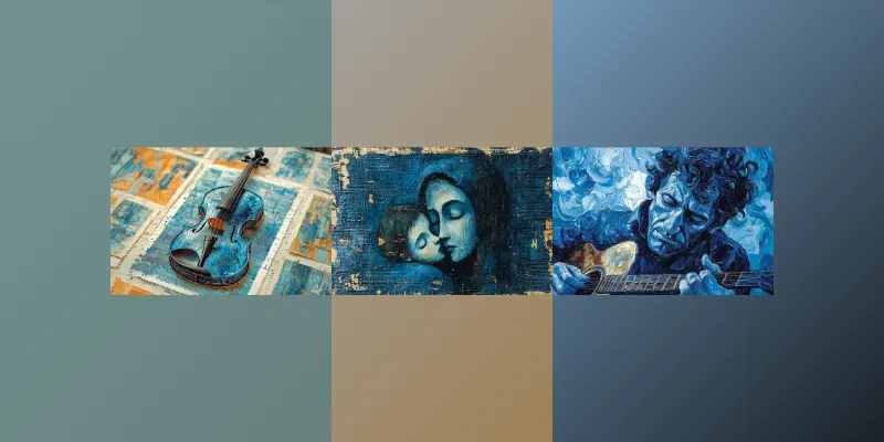 Picassos Blue Period Stamps Generator App | PromptBase