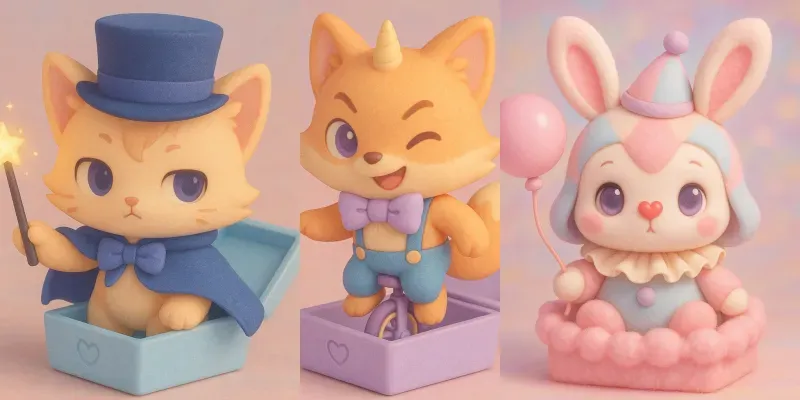 Chibi Circus Friends Boxed Characters Generator App | PromptBase