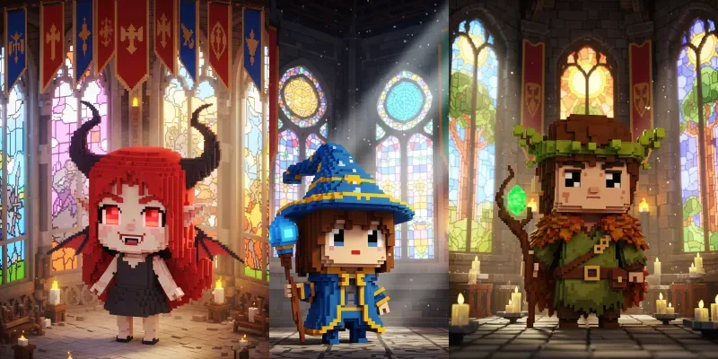Free Voxel Chibi Fantasy Characters Gemini Image Prompt | PromptBase