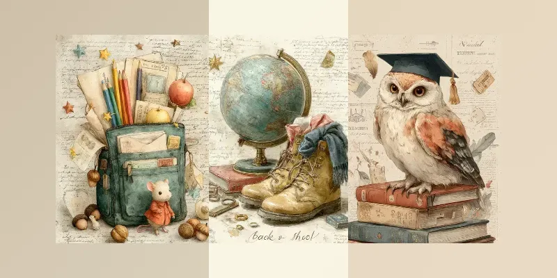 Back To School Junk Journal Pages For Kids Midjourney Prompt | PromptBase