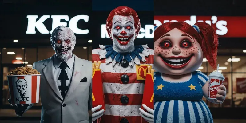 Halloween Scary Fast Food Mascots Veo Prompt | PromptBase