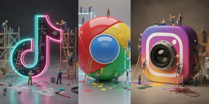 Miniature Workers Building Iconic Logos Generator App | PromptBase