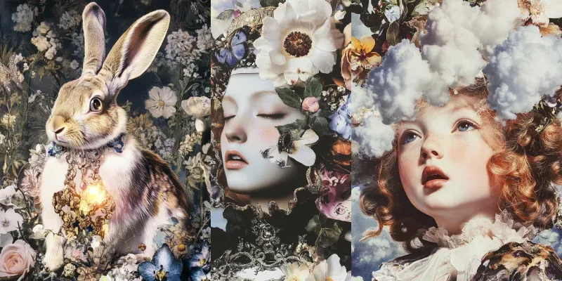 Baroque Collage Art Maximalist Design Generator App | PromptBase