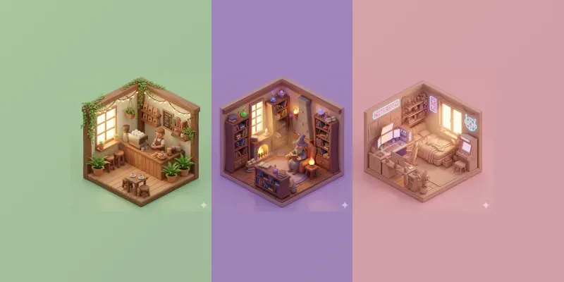 Cute Isometric 3d Rooms Generator App | PromptBase