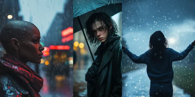 Hyperrealistic Portraits In The Rain Generator App | PromptBase