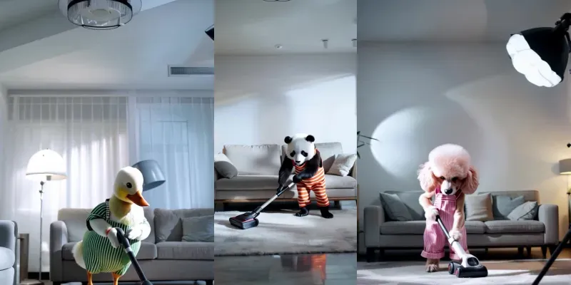 Cute Animals Doing Cleaning KLING AI Prompt | PromptBase