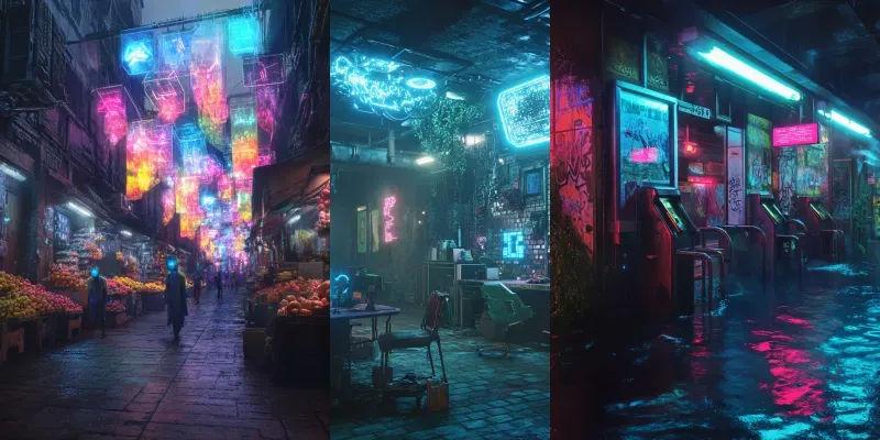Cyberpunk Environment Prompts Pack Generator App | PromptBase