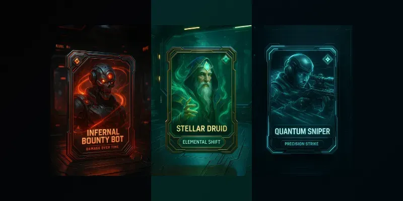 Futuristic 3d Gaming Card Ui Template Generator App | PromptBase