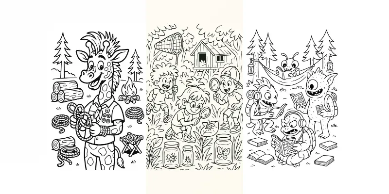 Summer Camp Adventures Coloring Pages Generator App | PromptBase