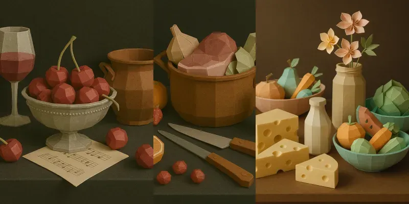 Still Life Composition In Origami Art Generator App | PromptBase