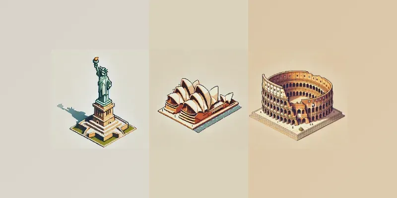 Iconic Landmarks In Isometric Pixel Art Generator App | PromptBase
